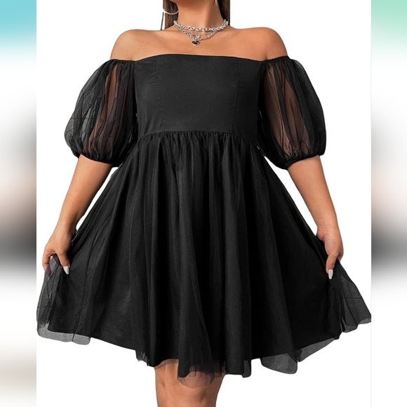 Wdirara | Dresses | Plus Puff Sleeve Mesh Dress | Poshmark